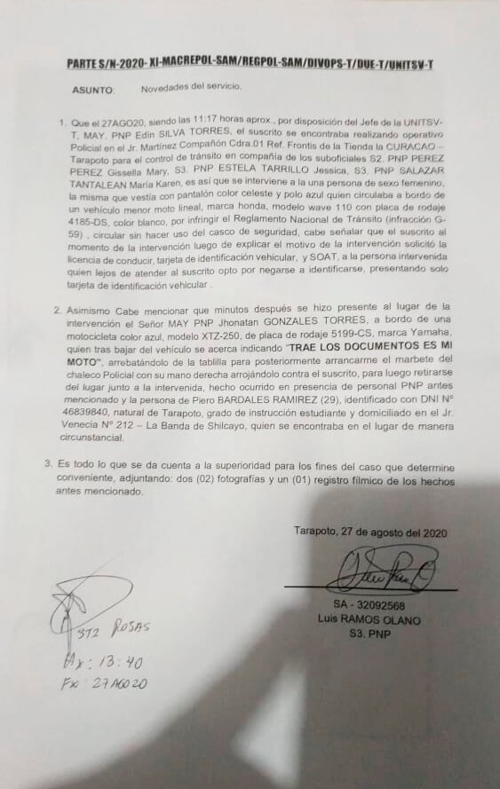 Oficial PNP desautoriza intervención policial en la cuadra 01 del Jr. Martínez de Compagñon ...